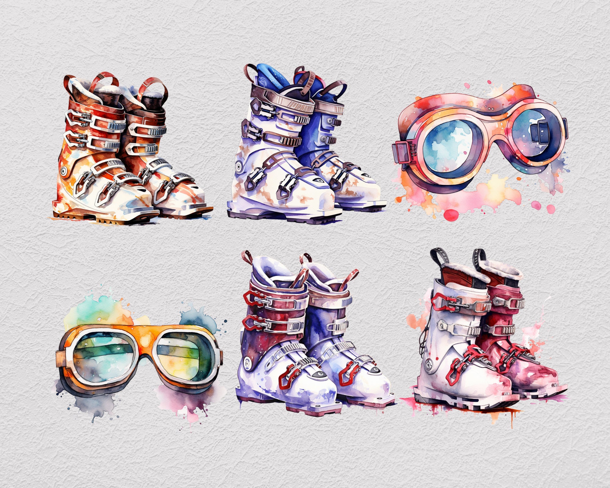 93 Watercolour Ski Outfit Clipart Bundle, Ski, Snow Boots, Jackets ...