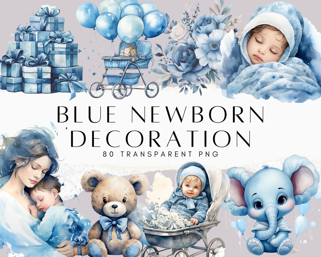 80 Blue Newborn Decorations Clip Art Bundle, Invitation Decor, Wall ...