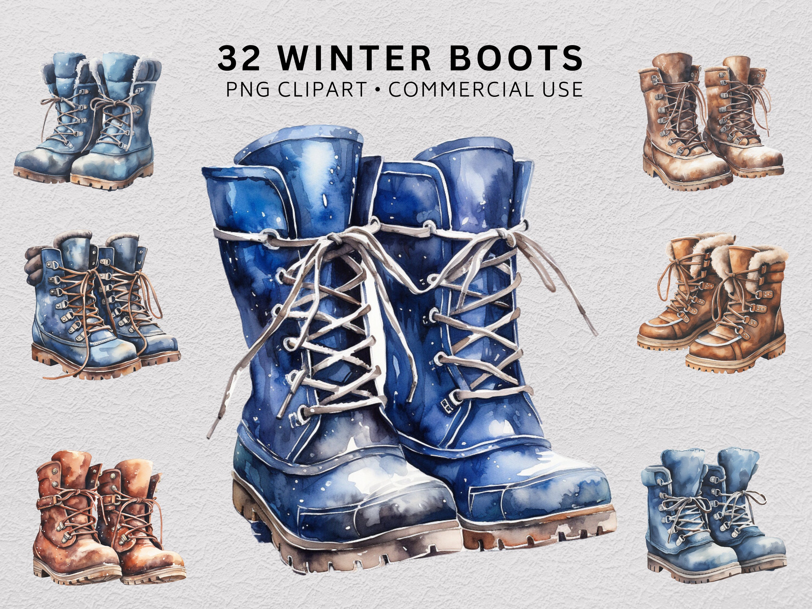 32 Watercolour Winter Boots Clipart Bundle, Ski, Snow Boots, Jackets ...