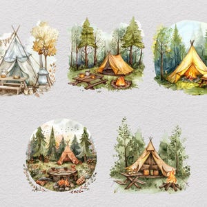 Summer Camping Holiday Clipart, Watercolour City Clipart Bundle, Around ...