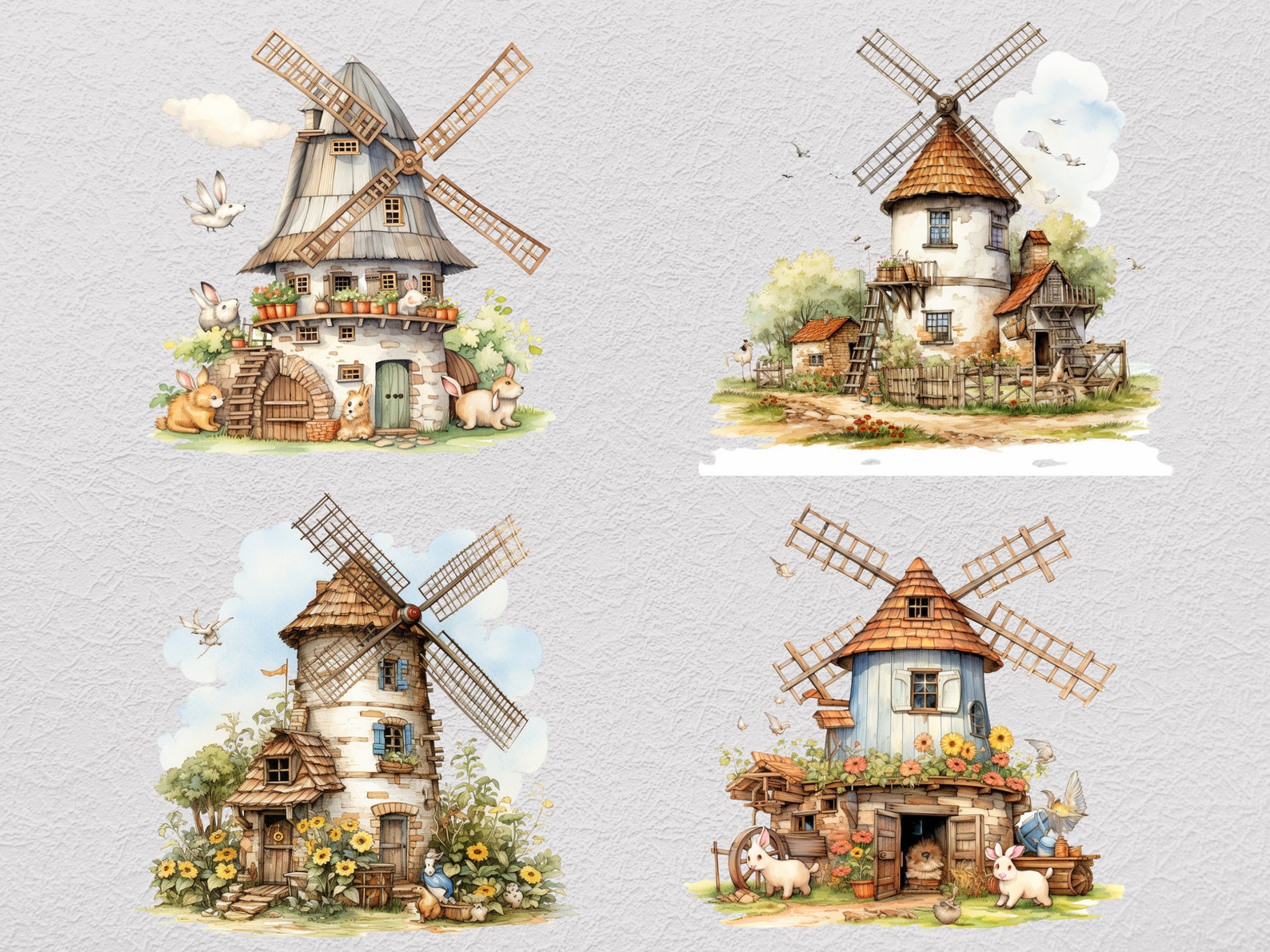 24 Farm Windmills Clipart PNG Sublimation Bundle Transparent - Etsy