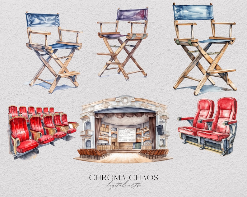 55 Watercolor Vintage Theatre Clipart Theater Clip Art PNG - Etsy