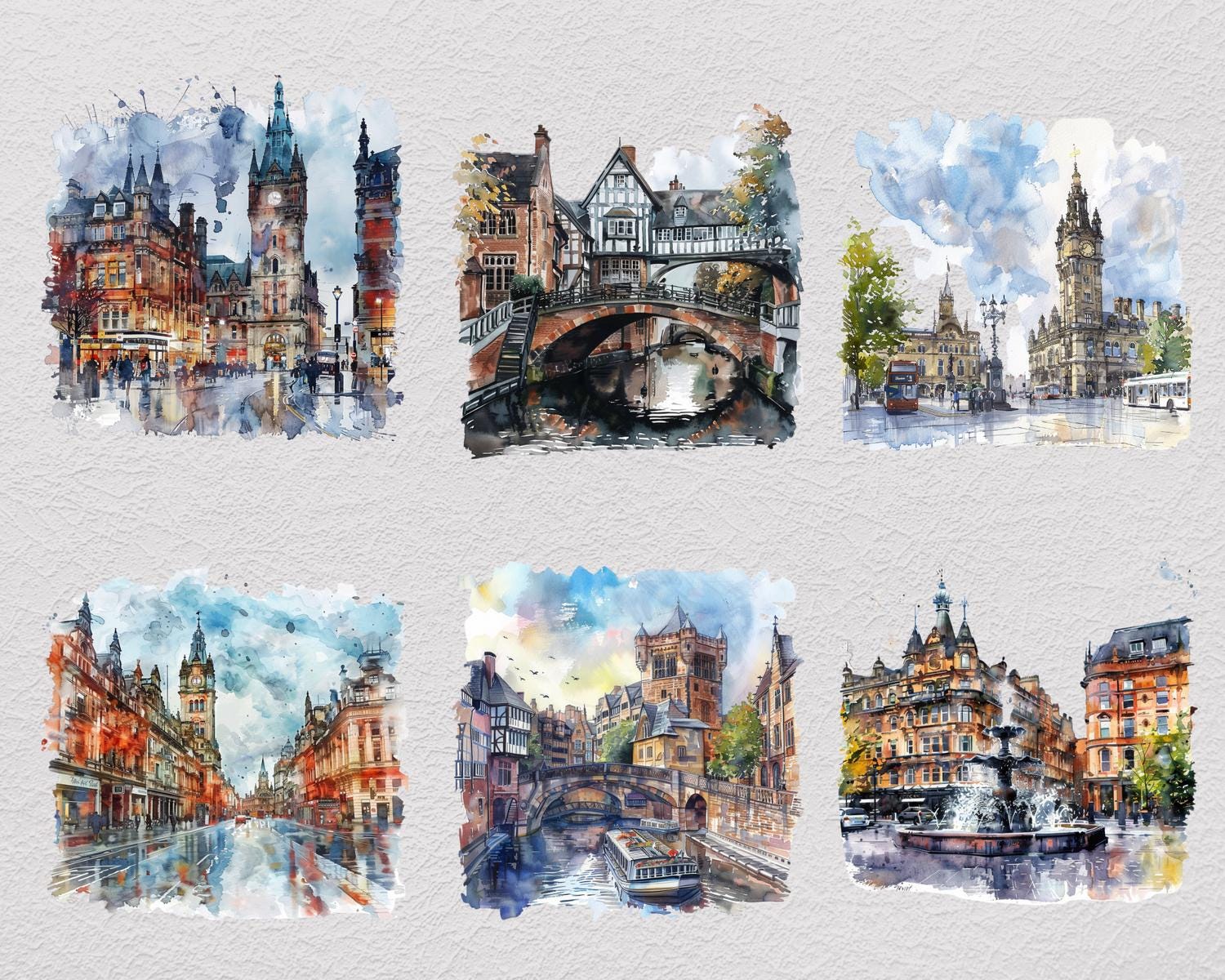 Manchester Clipart, Watercolour City Clipart Bundle, Around the World ...