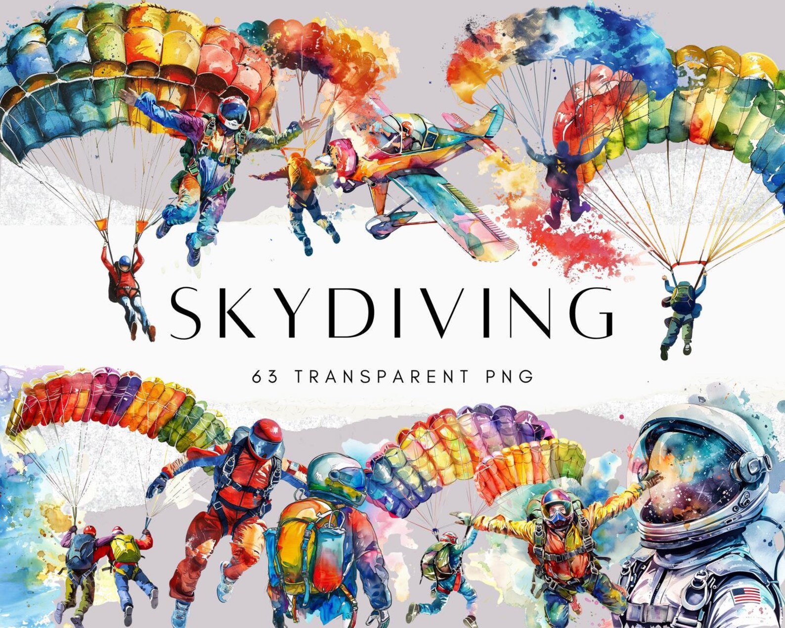 Skydiving Clipart PNG, Decoration Clip Art, Scrapbook Junk Journal ...