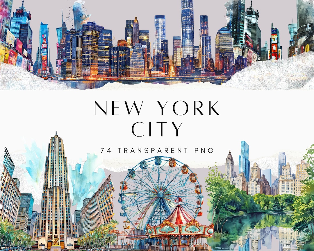74 New York Clipart, Watercolour City Clipart Bundle, New York City ...