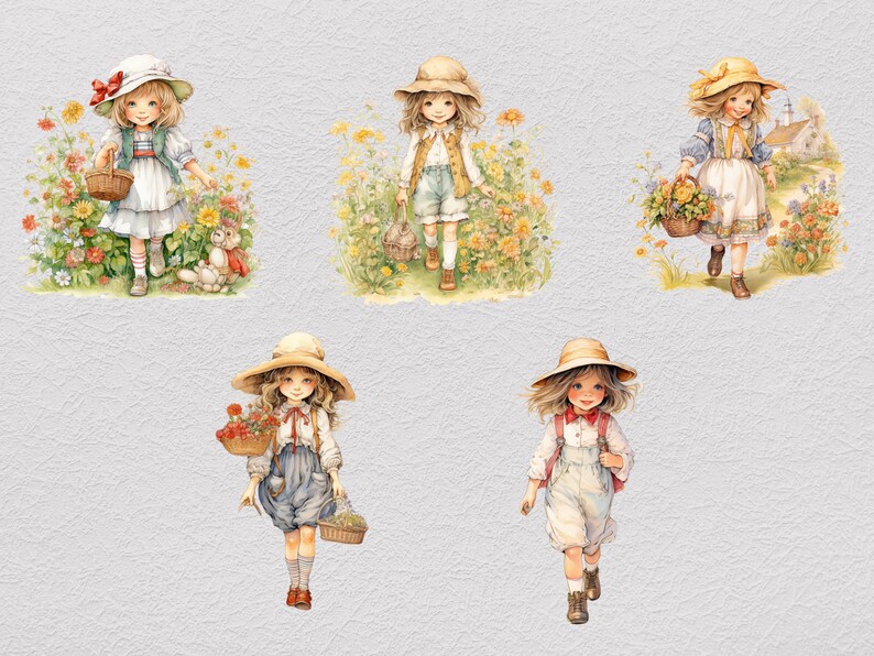 Farm Girl in Flower Garden Clipart PNG Sublimation Bundle, Flower ...