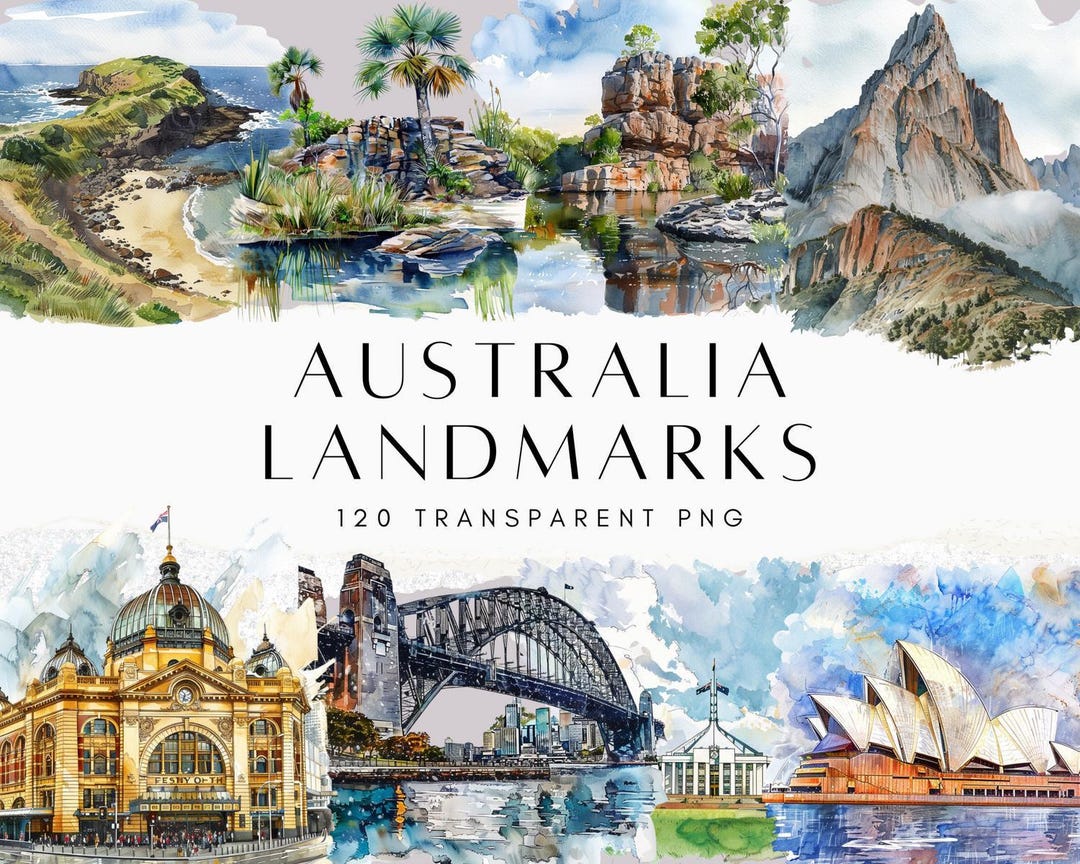 120 Australia Landmarks Clipart, Watercolour City Clipart Bundle ...