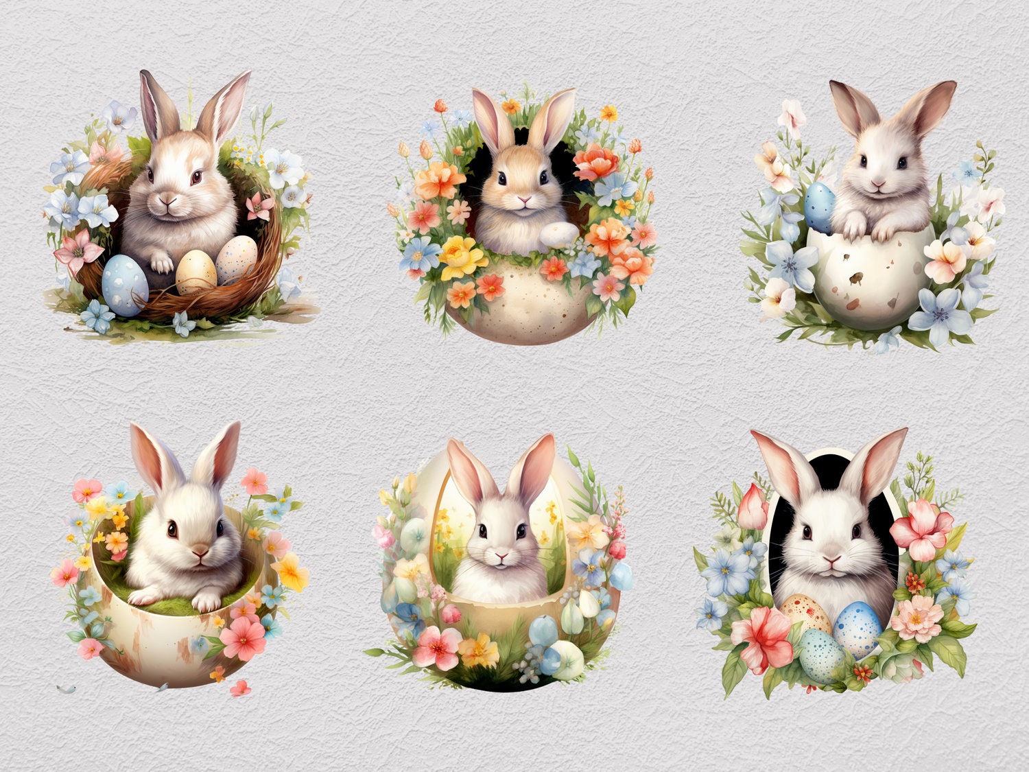 Watercolor Cute Little Bunny Clipart, Rabbit in a Basket, Bunny Clipart ...
