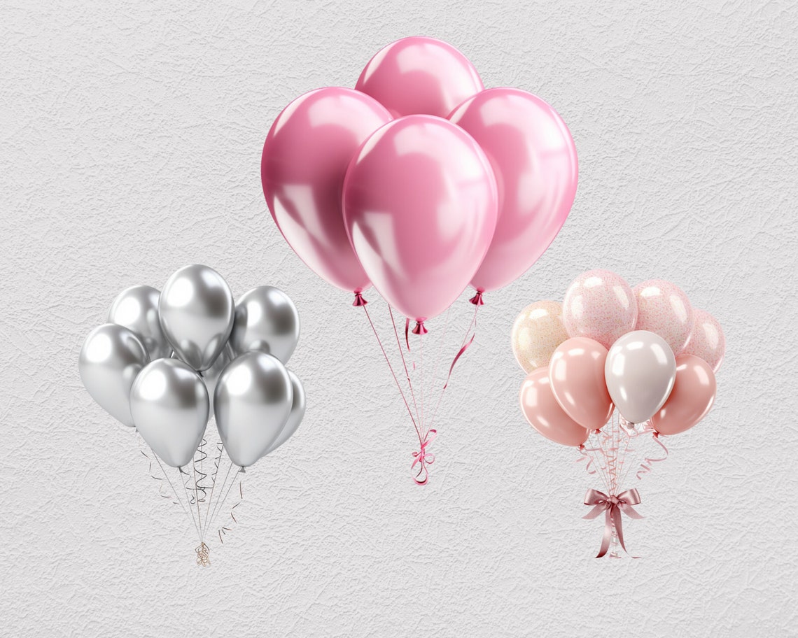 Birthday Balloon Clipart, Pink and Gold Balloon Clipart, 3D Balloon ...
