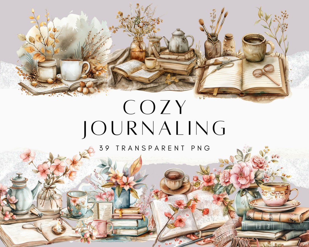 Watercolour Cozy Journaling Clipart Bundle, Books Clipart, Cozy Clipart ...
