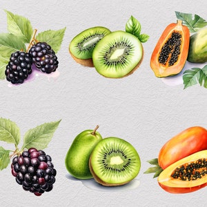 106 Watercolour Fruits Clipart Bundle,m, Fruits Clipart, Papaya, Kiwi ...