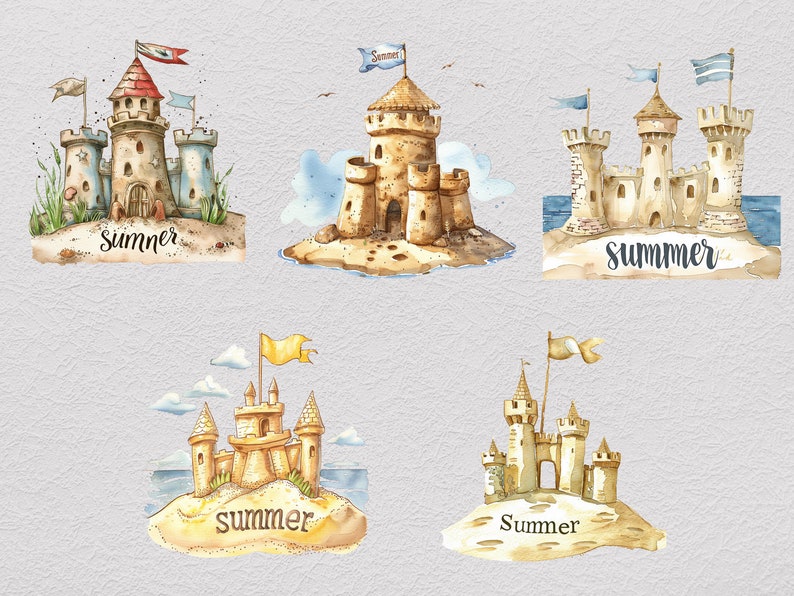 Summer Sandcastle Beach Clipart PNG Bundle Transparent Background Clip ...