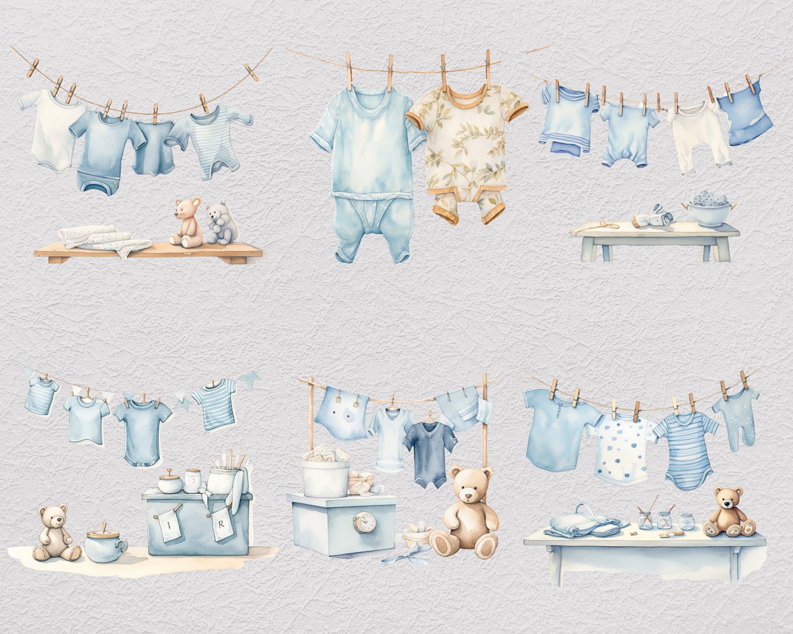 Baby Boy Clothes Line Clipart Bundle, Invitation Decor, Wall Decor ...