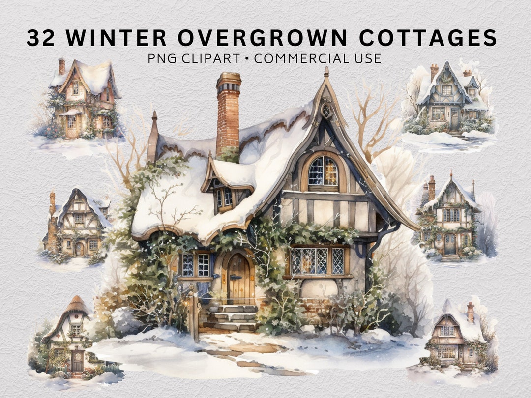 Winter Overgrown Cottages Clipart PNG Cottage PNG Winter - Etsy