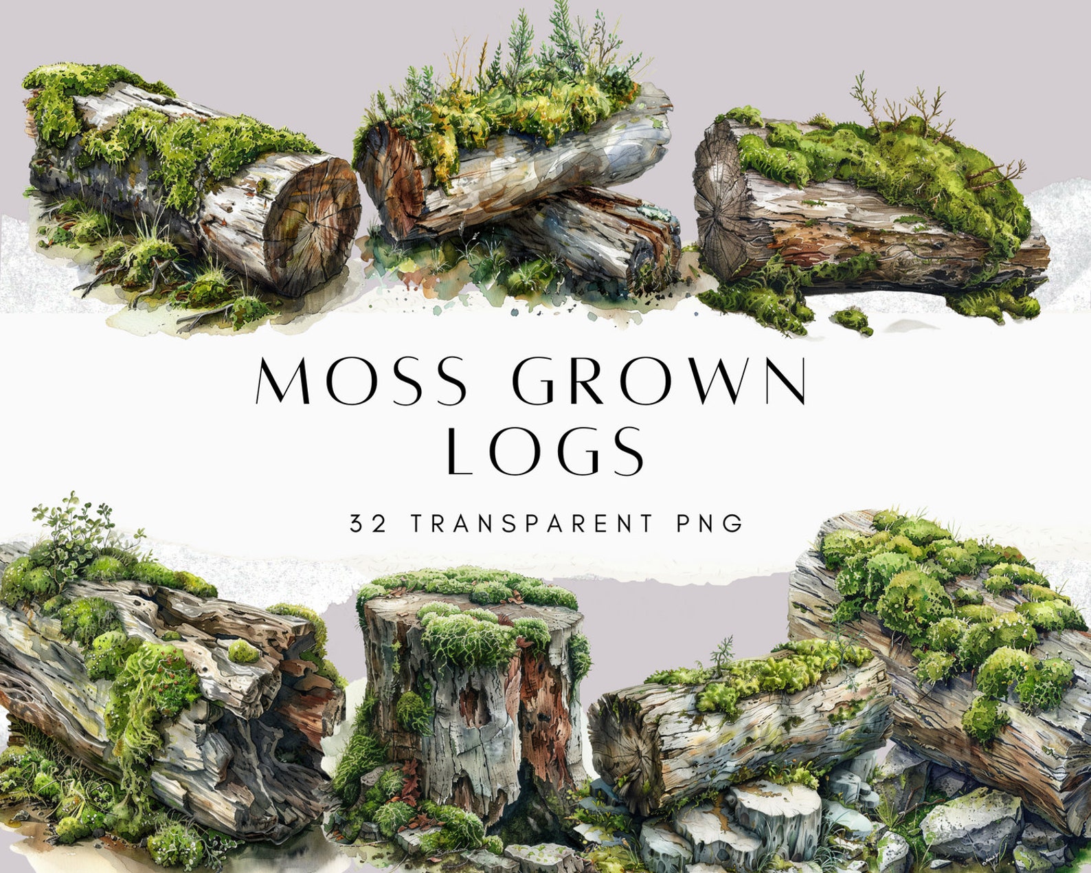 Moss Grown Log PNG, Green Clipart Bundle, Transparent PNG, Beautiful ...