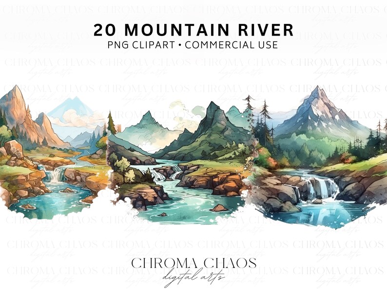 Mountain Clip Art, Transparent PNG, Beautiful Watercolor Mountain River ...