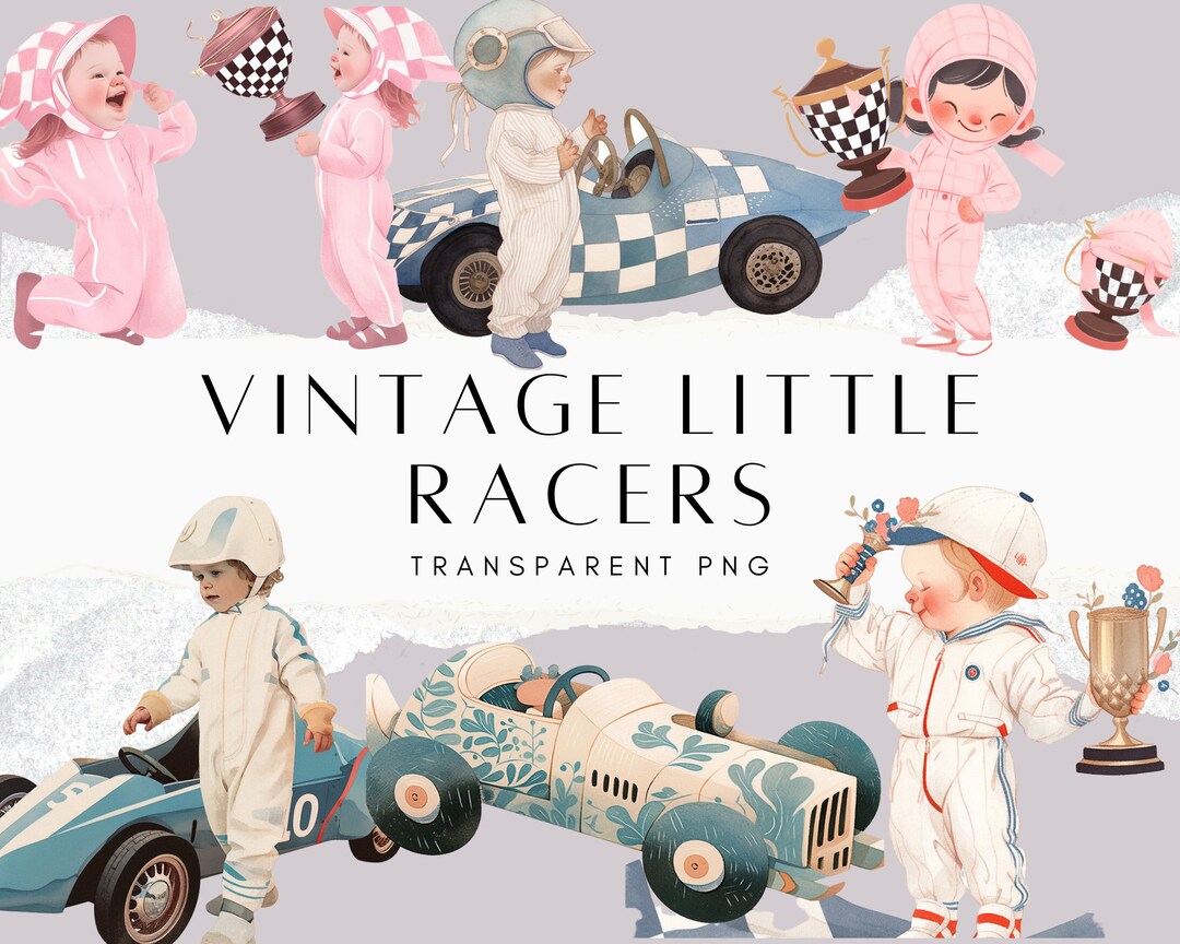 Vintage Little Racer Clipart, Vintage Racers Clipart, Vintage Kids With ...