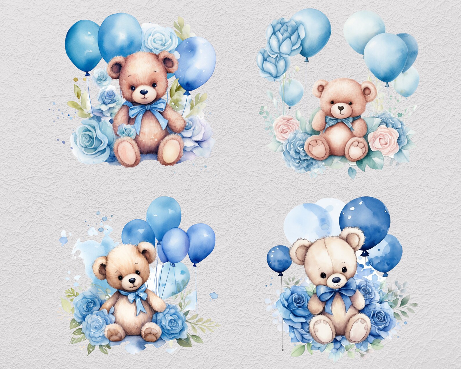 Blue Teddy Bear Clipart, Teddy Bear With Balloon PNG, Nursery Decor PNG ...