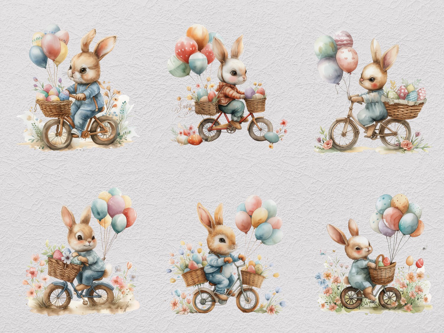 Watercolor Cute Bunny on Bike Clipart, Rabbit in Bike, Bunny Clipart ...