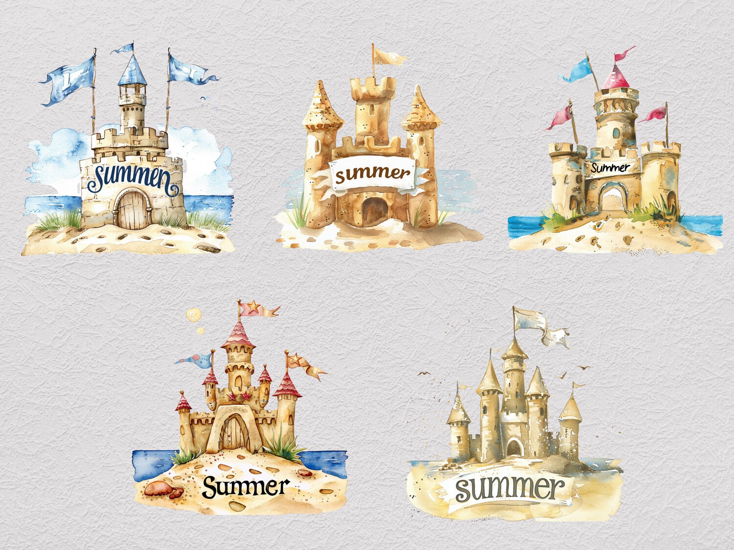 Summer Sandcastle Beach Clipart PNG Bundle Transparent Background Clip ...