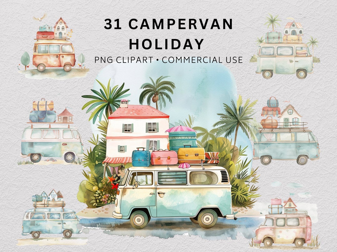 Campervan Holiday Clipart PNG Bundle Transparent Background Clip Art ...