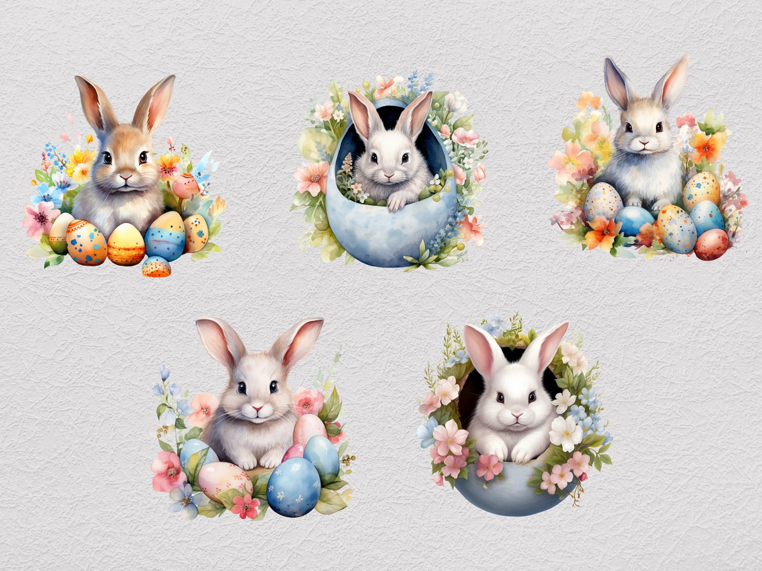 Watercolor Cute Little Bunny Clipart, Rabbit in a Basket, Bunny Clipart ...