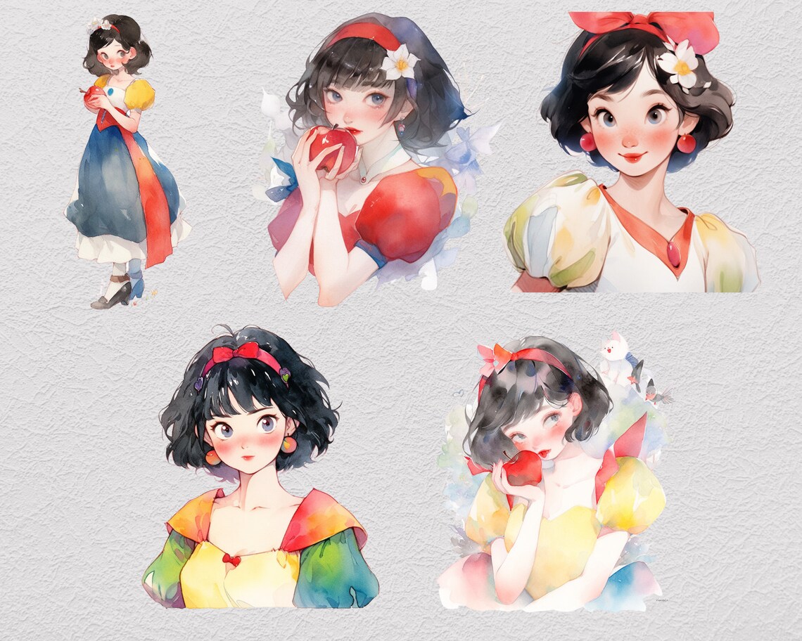 Watercolor Snow White Clipart Bundle Princess Clipart - Etsy