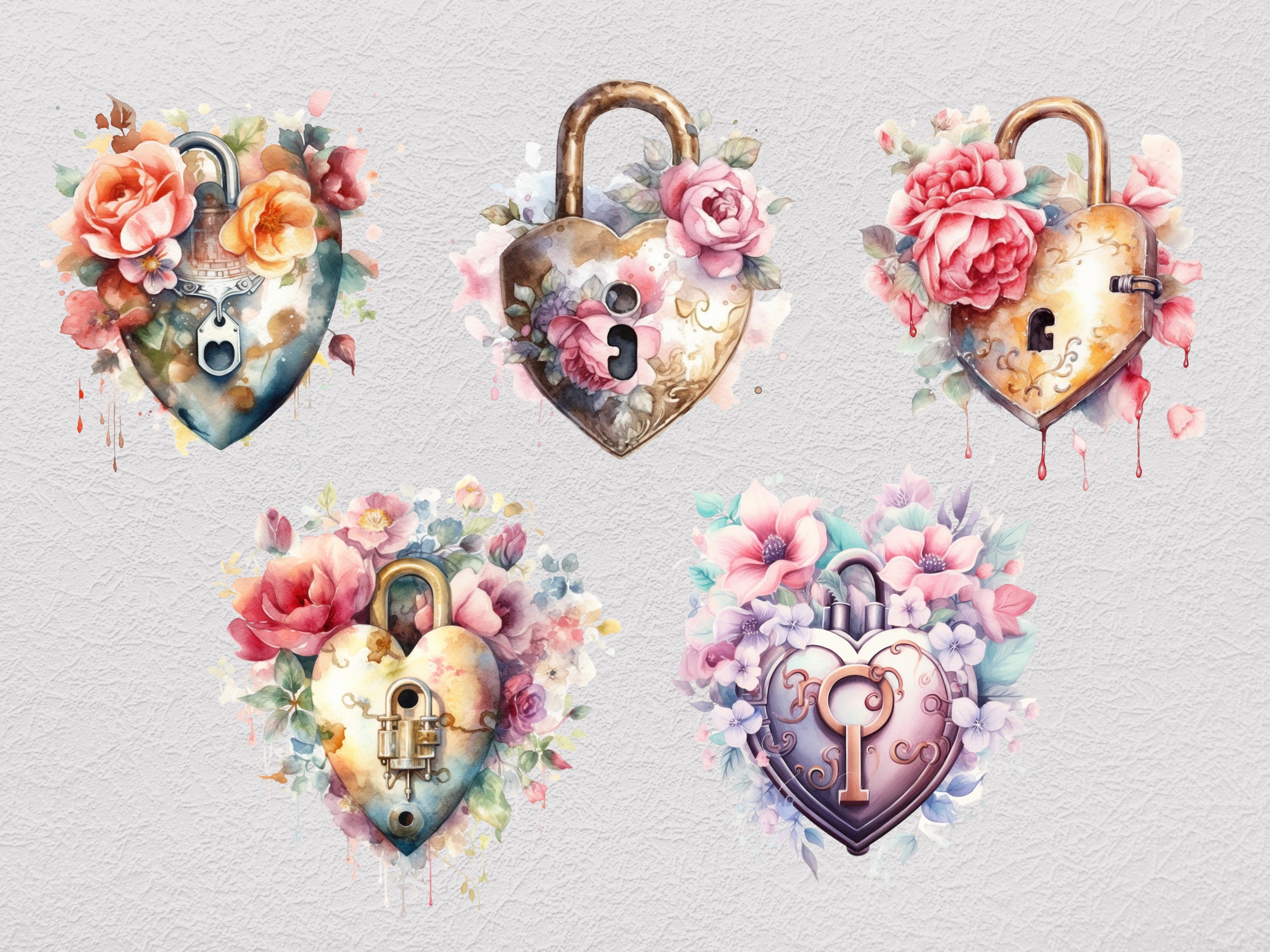 Floral Heart Locks Clipart, Lock PNG, Valentine Clipart, Scrapbook ...