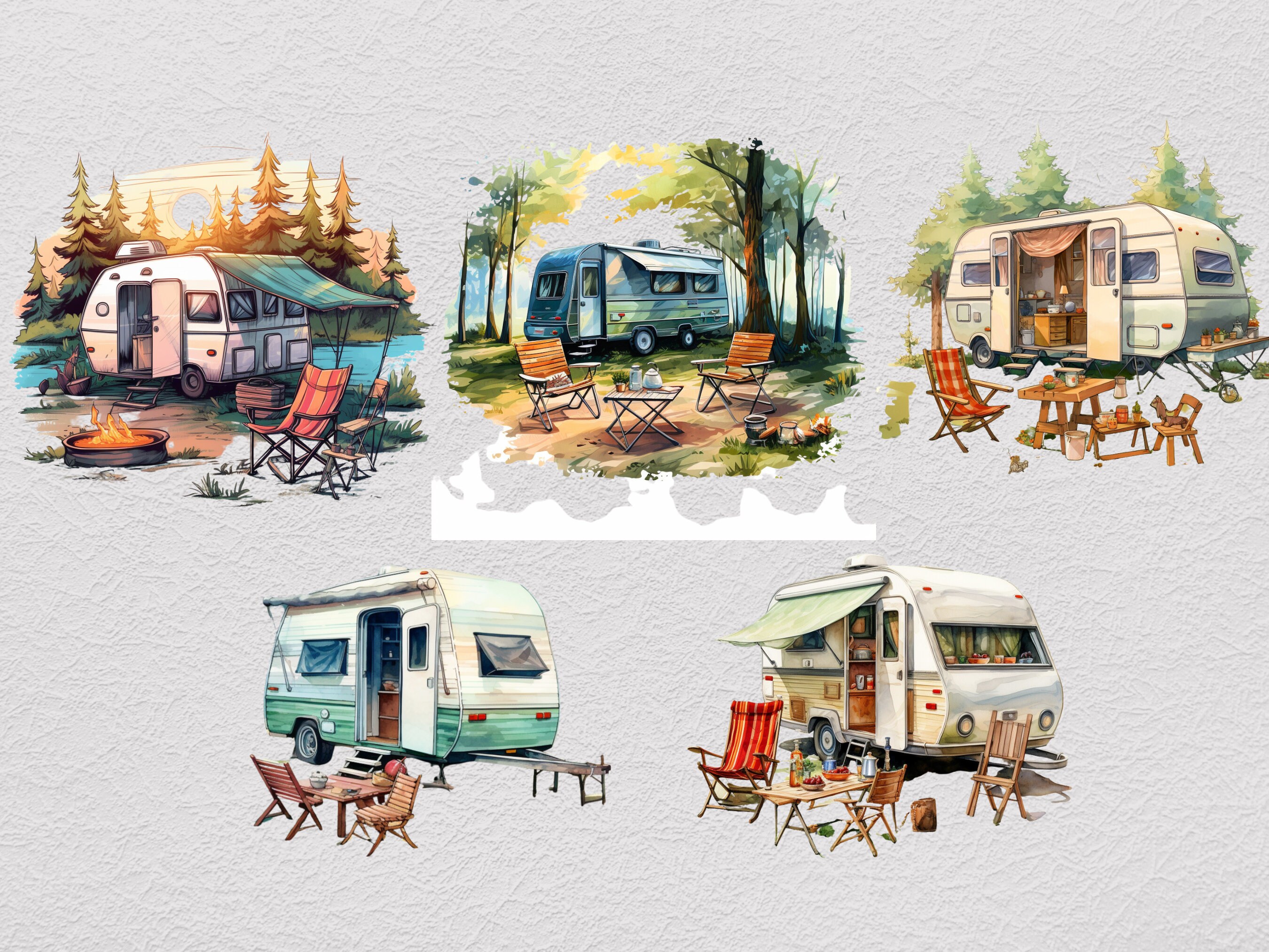 24 Camping Caravan Clipart Bundle, Watercolour Retro Camper PNG ...