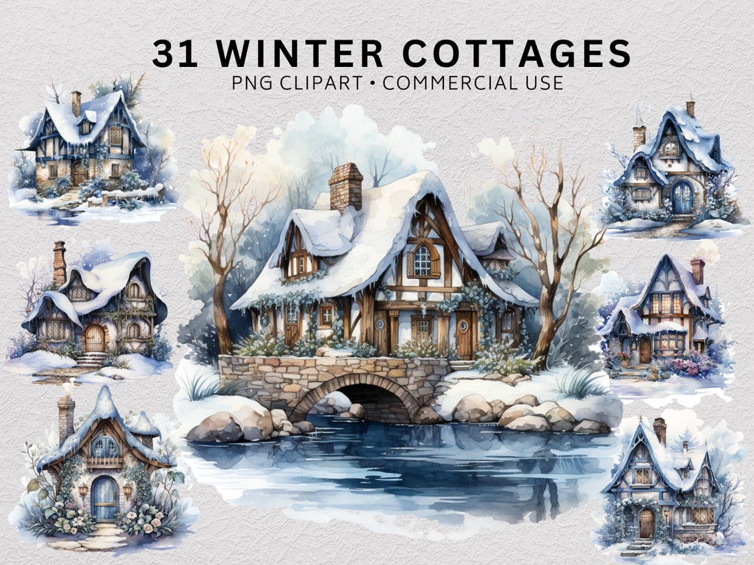 Winter Cottages Clipart PNG, Cottage PNG, Winter Clip Art, Scrapbook ...
