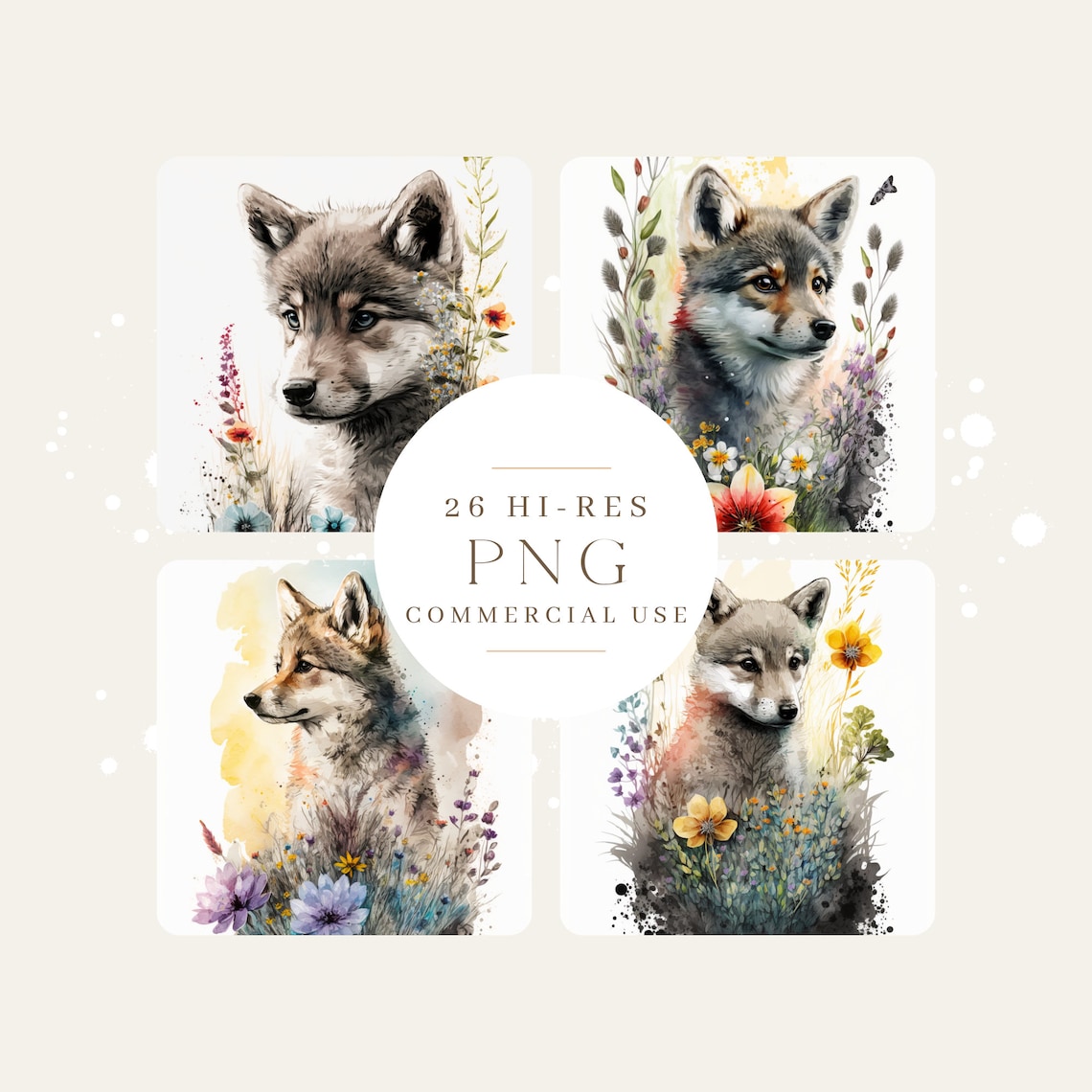 Cute Baby Wolf PNG, Watercolor Clipart, Transparent PNG, Goodnotes ...