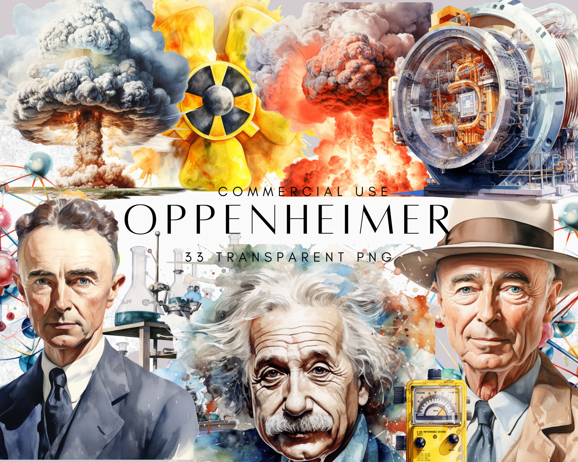 33 Watercolor OPPENHEIMER Clipart, Physicist Clip Art PNG, Atomic Bomb ...