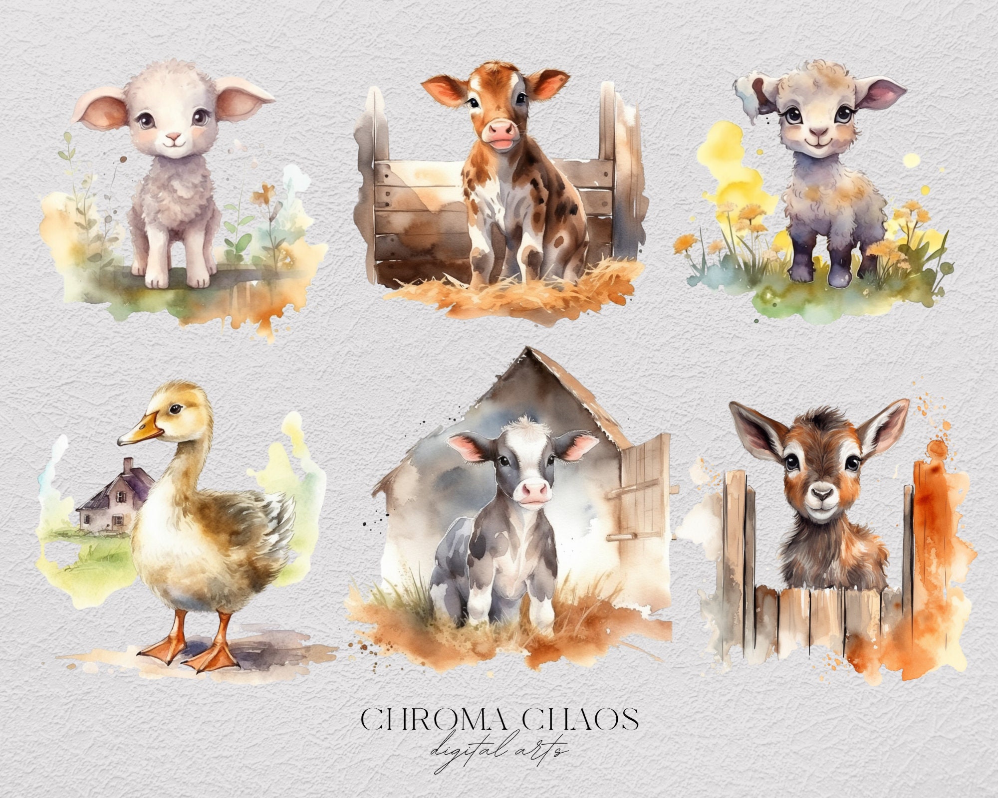 27 Watercolor Farm Animals Clip Art, Junk Journal, Transparent ...