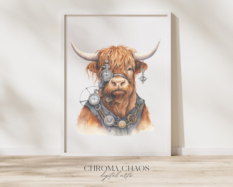 14 Steampunk Highland Cow Clip Art, Vintage Steampunk Animal PNG ...