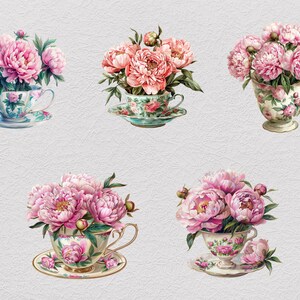 Peonies in a Cup Clipart, Peony PNG, Watercolor Floral Clipart ...