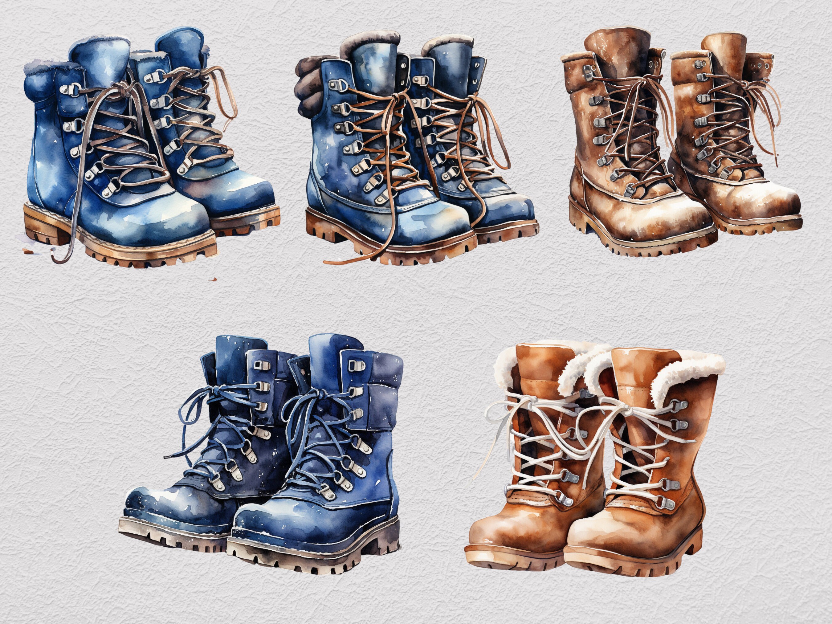 32 Watercolour Winter Boots Clipart Bundle, Ski, Snow Boots, Jackets ...