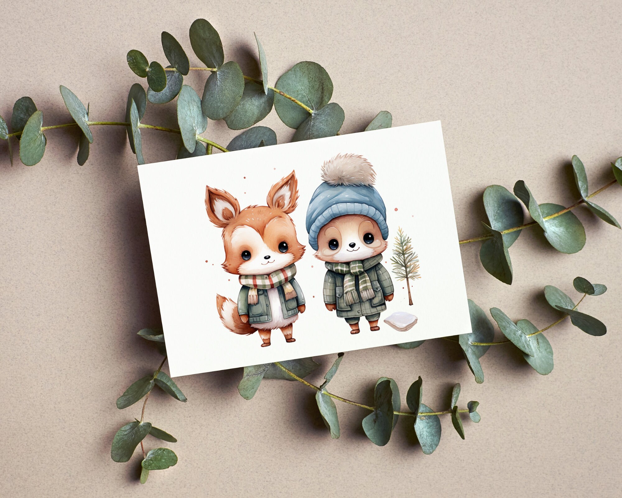 Cute Winter Animals Clipart, Cute Critters, Scarf and Beanie, Snowy ...