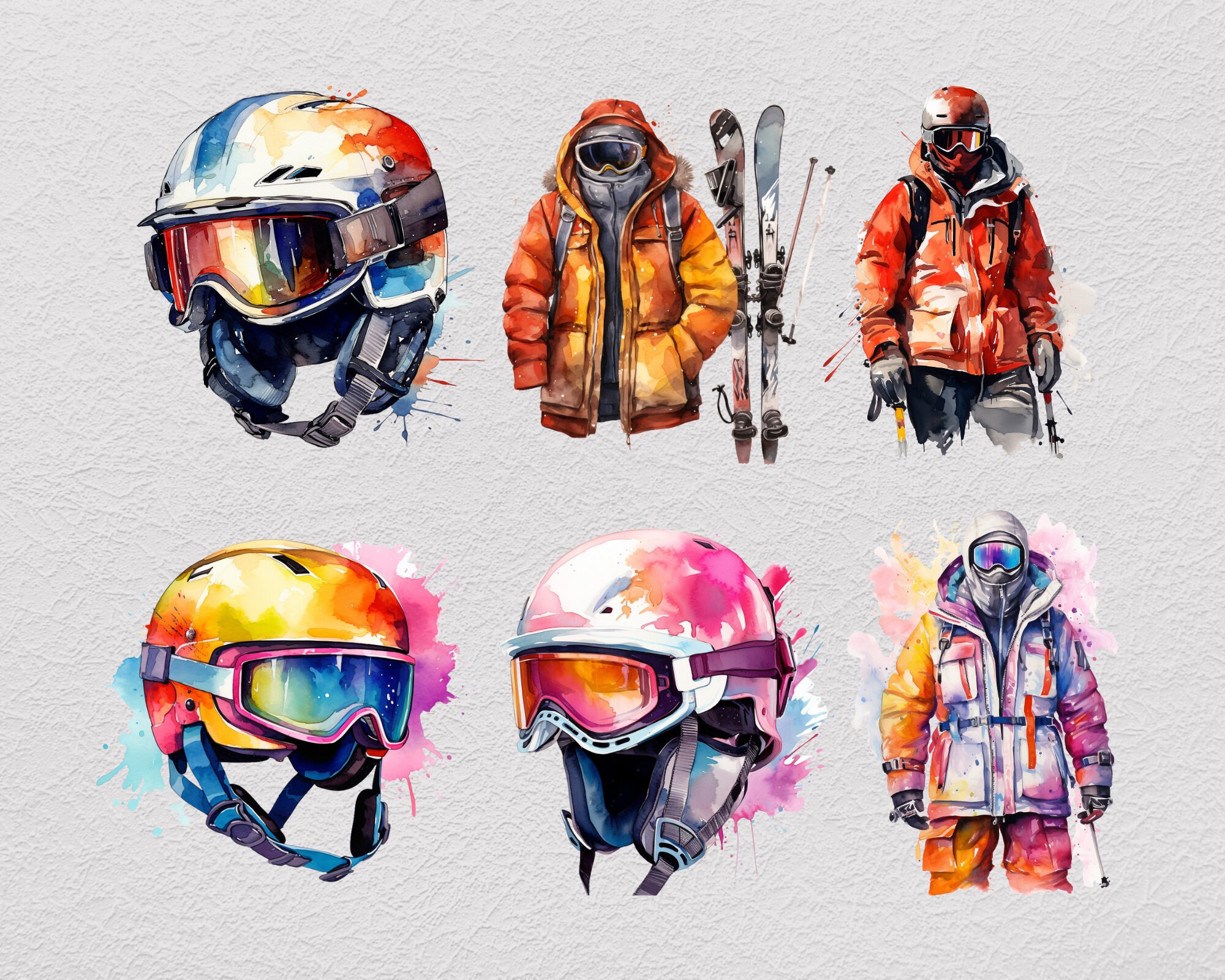 93 Watercolour Ski Outfit Clipart Bundle, Ski, Snow Boots, Jackets ...
