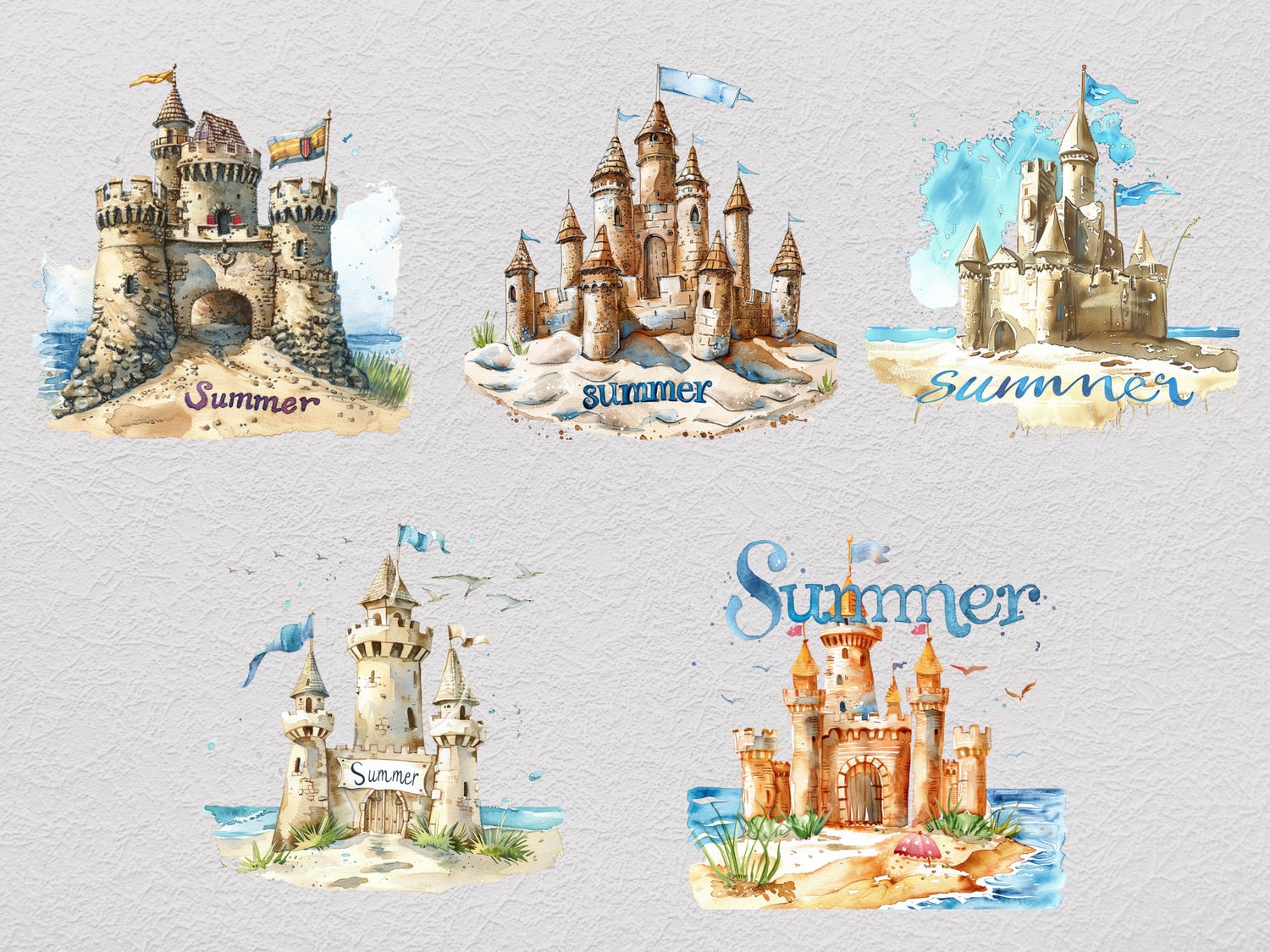 Summer Sandcastle Beach Clipart PNG Bundle Transparent Background Clip ...