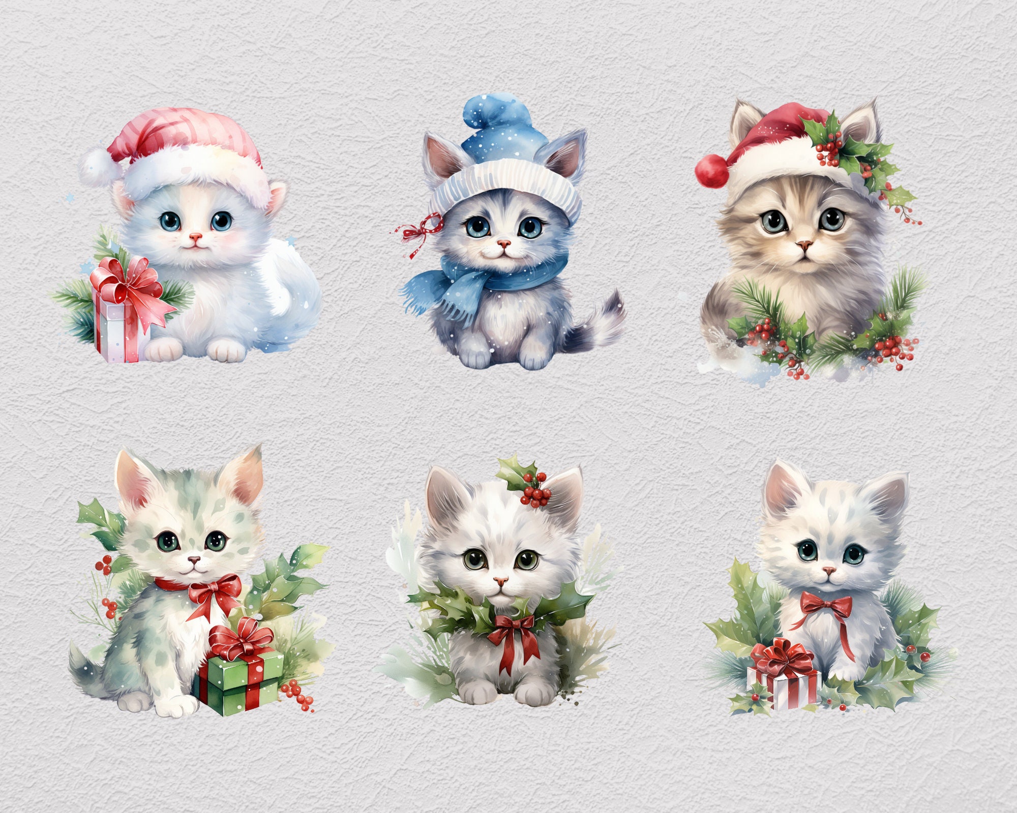 Cute Winter Kittens Clipart Kitten Family PNG Scarf and - Etsy