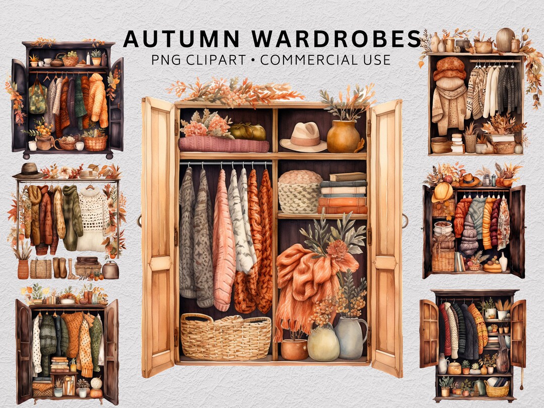 40 Watercolour Autumn Wardrobe Clipart Bundle, Autumn Clothes Clipart ...