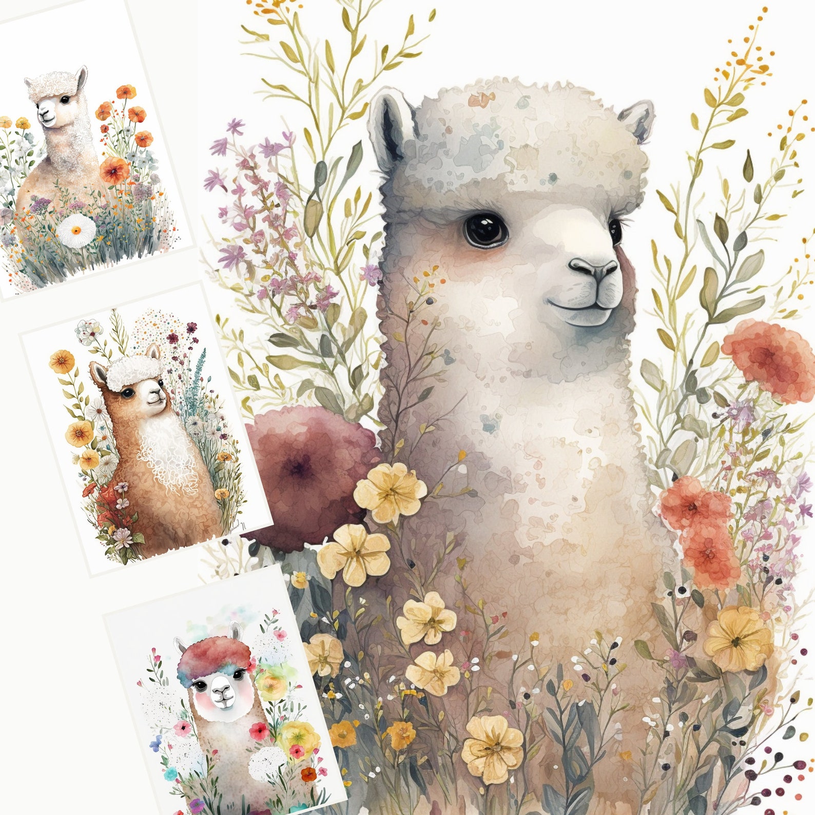 Cute Alpaca PNG Watercolor Clipart Transparent PNG - Etsy