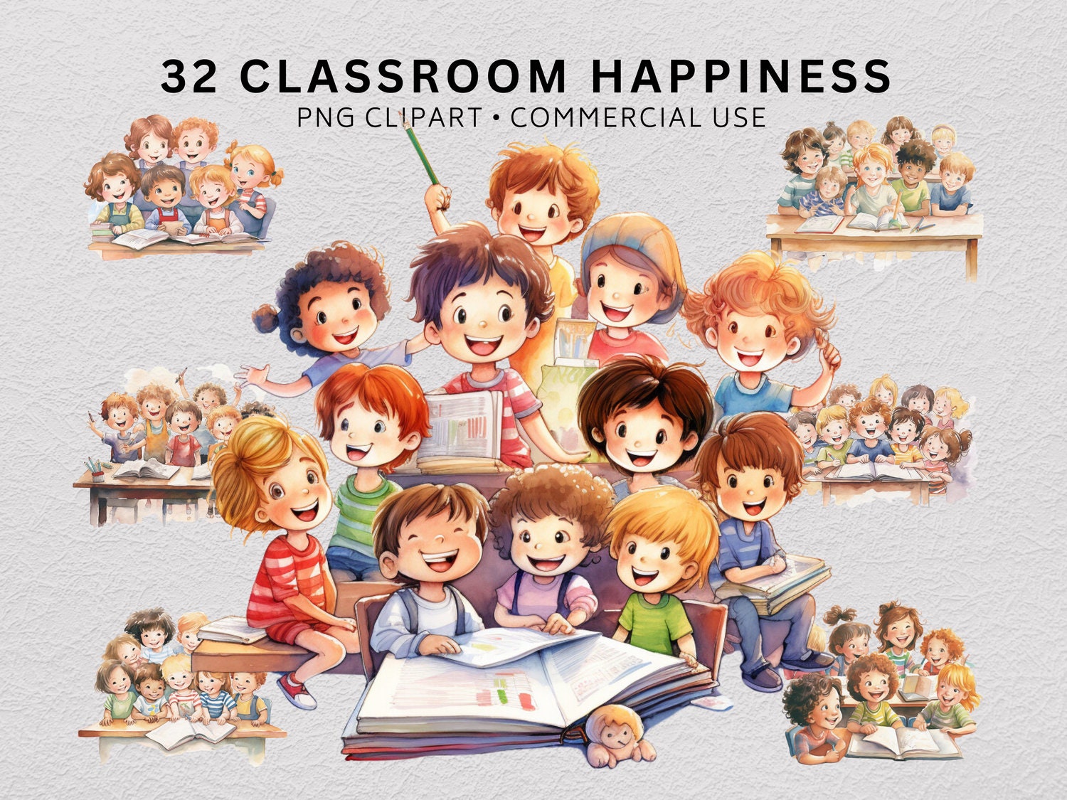 Classroom Happiness Clipart, School Clipart PNG Bundle, Transparent Clipart for Kids Activity ...