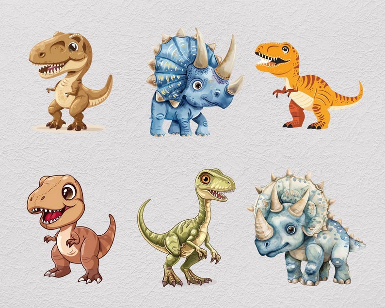58 Dinosaurs for Children Clipart PNG Bundle, Transparent Clip Art for ...