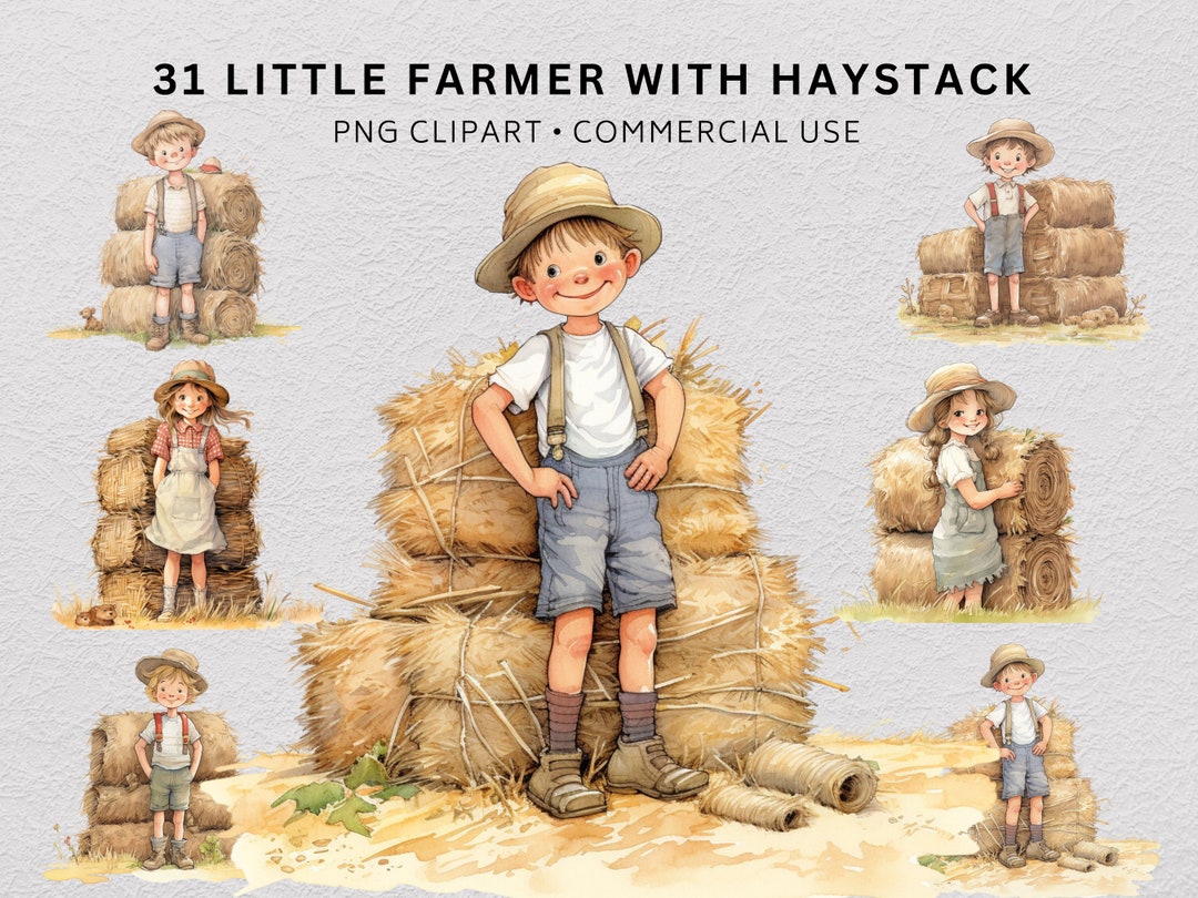 Little Farmer With Haystack Clipart PNG Sublimation Bundle, Farmer ...