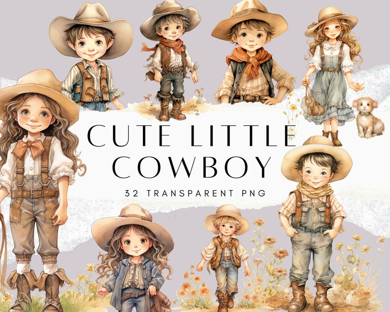 Cute Little Cowboy Clipart PNG Sublimation Bundle, Horse Clipart ...