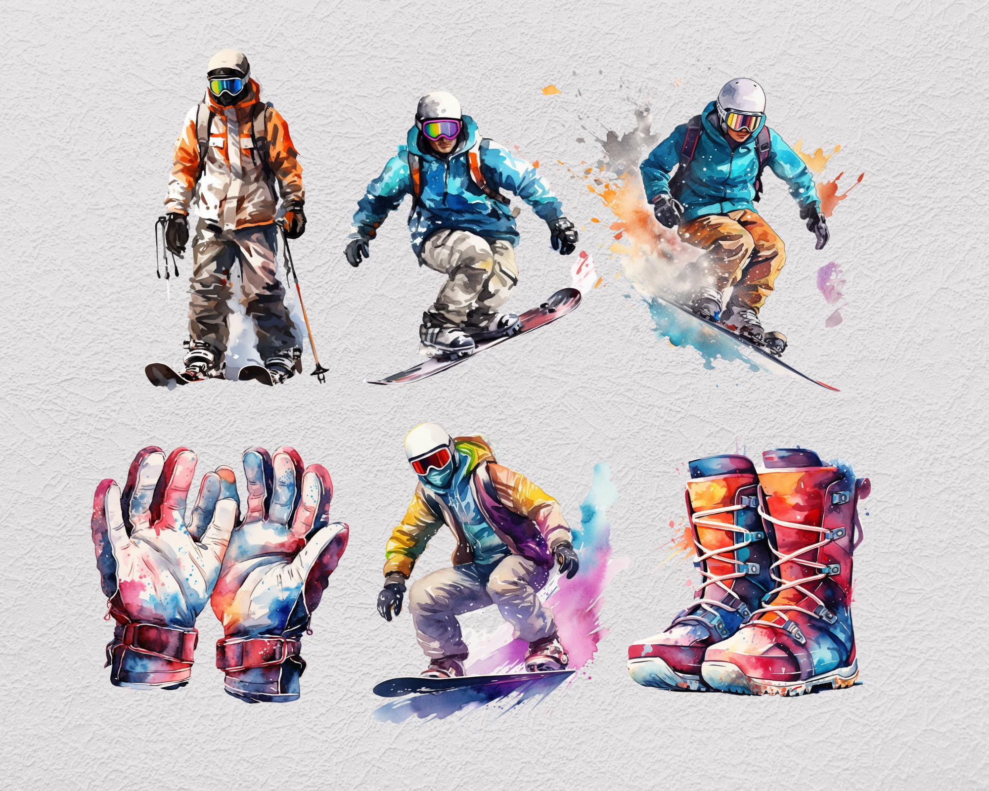 93 Watercolour Ski Outfit Clipart Bundle, Ski, Snow Boots, Jackets ...