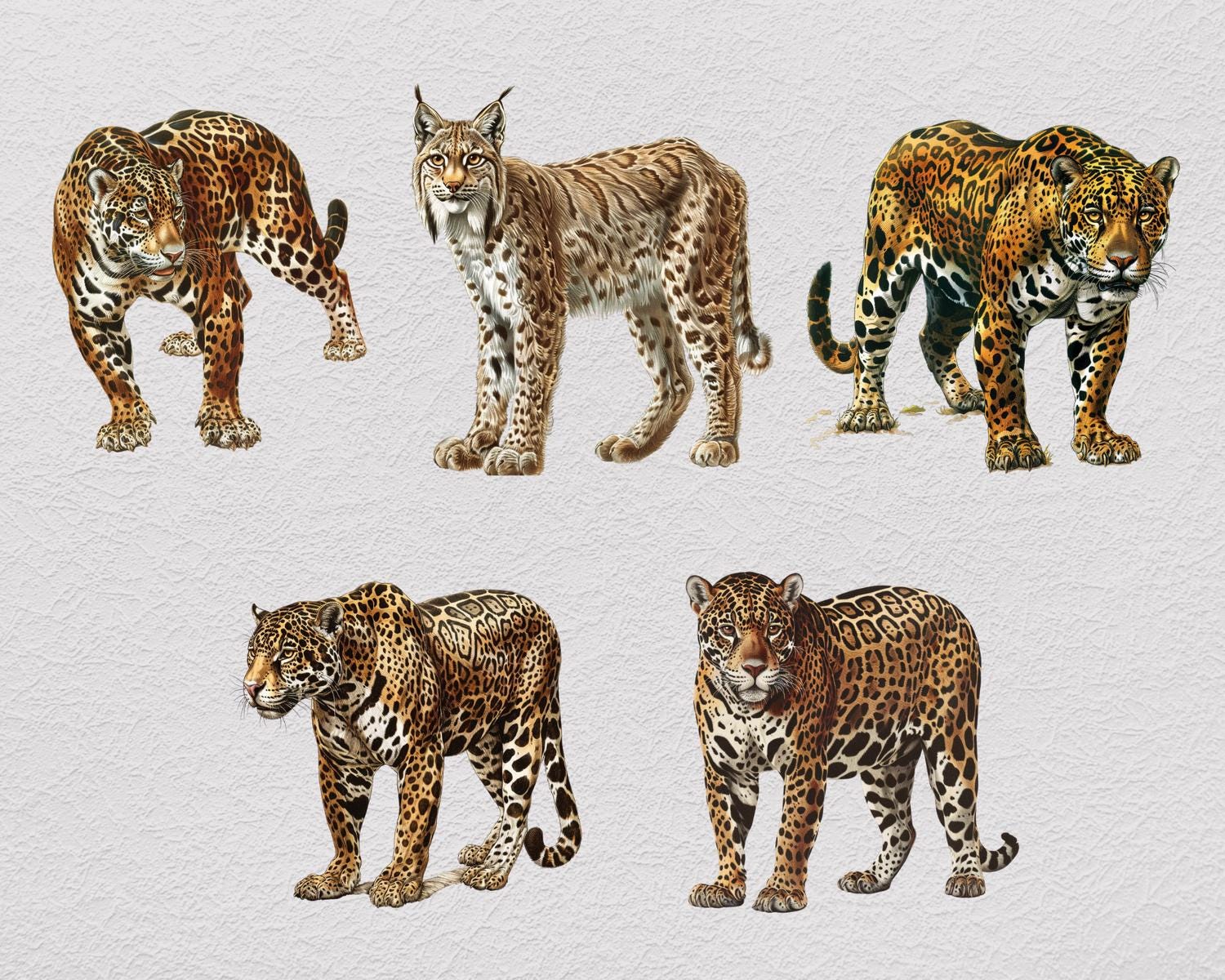 34 Big Cats Animals Clipart PNG Bundle Transparent Background Clip Art ...
