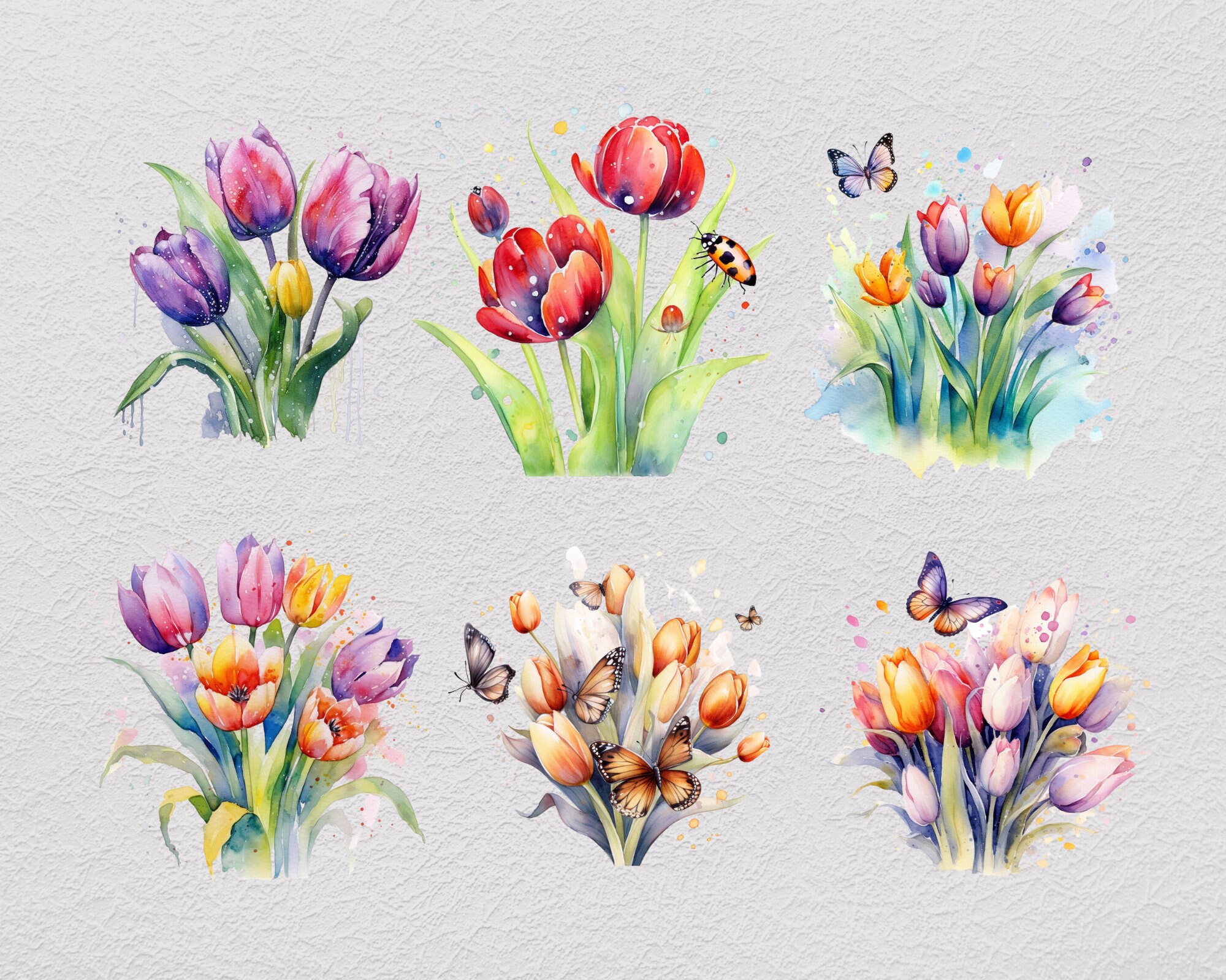50 Watercolor Tulip Clip Art, Tulip Floral Bouquets in PNG Format ...