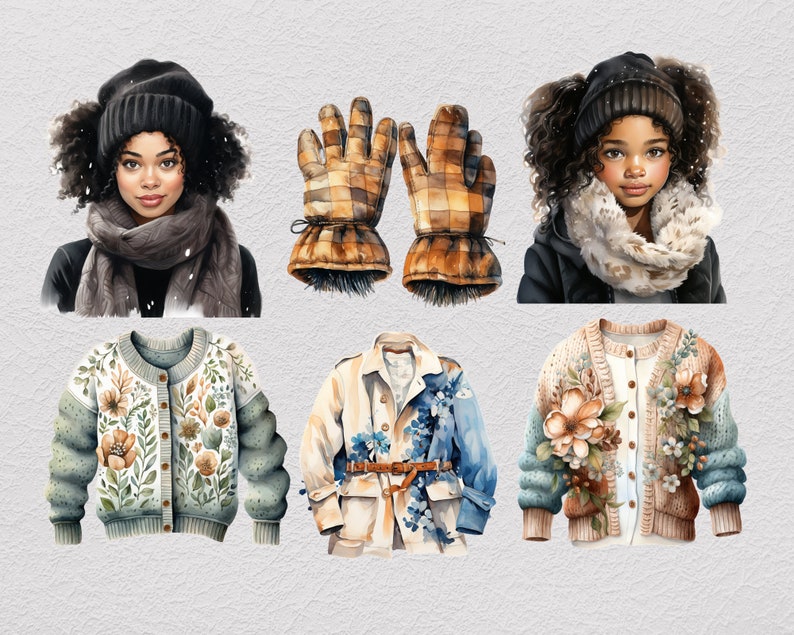 101 Watercolour Winter Outfit Clipart Bundle, Ski, Snow Boots, Jackets ...